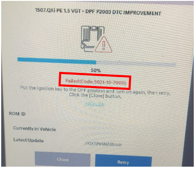 Error code occurred during ECU upgrade (5021-10-7000, 5021-81-7000 ...