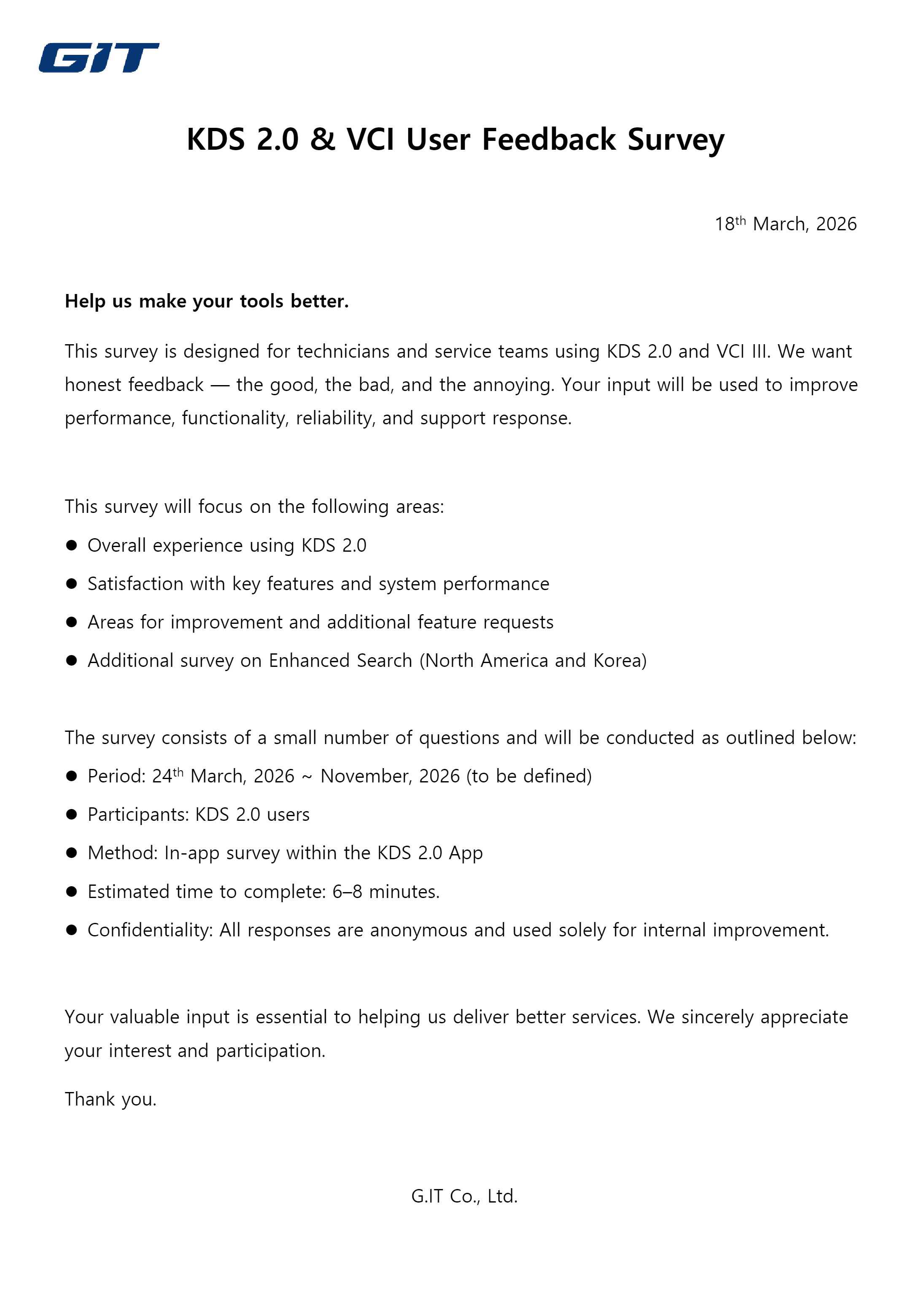 KDS 2.0 & VCI User Feedback Survey – GIT FAQ | North America